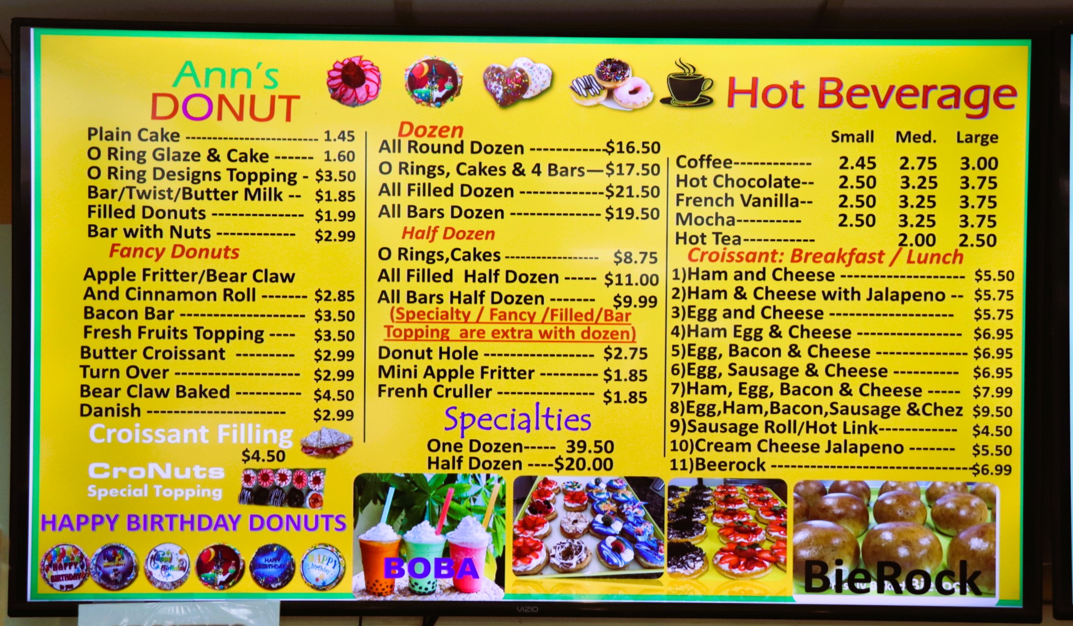Menu – Ann's Donuts